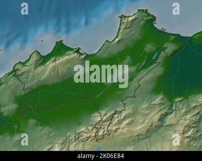 Oran, province of Algeria. Colored elevation map with lakes and rivers ...