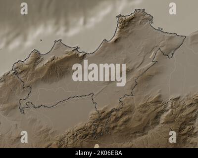 Oran, province of Algeria. Colored elevation map with lakes and rivers ...