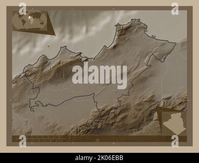 Oran, province of Algeria. Colored elevation map with lakes and rivers ...