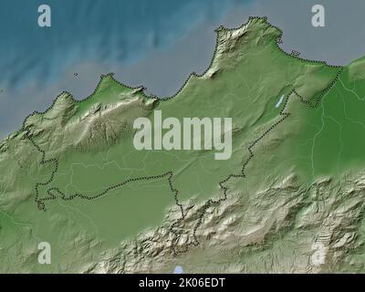 Oran, province of Algeria. Colored elevation map with lakes and rivers ...