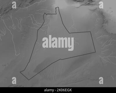 Ouargla, province of Algeria. Grayscale elevation map with lakes and ...