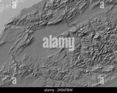 Relizane, province of Algeria. Elevation map colored in sepia tones ...