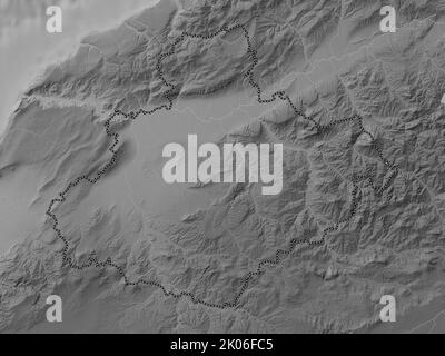 Relizane, province of Algeria. Grayscale elevation map with lakes and ...