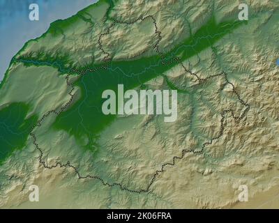 Relizane, province of Algeria. Elevation map colored in sepia tones ...