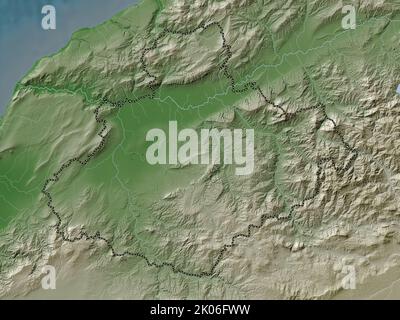 Relizane, province of Algeria. Colored elevation map with lakes and ...