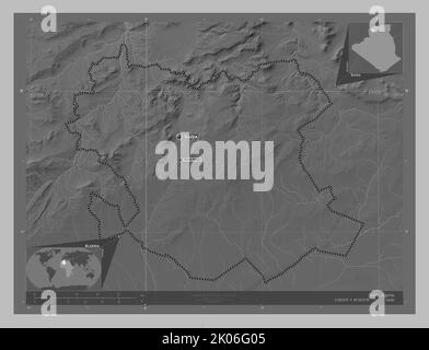 Saida, province of Algeria. Grayscale elevation map with lakes and ...