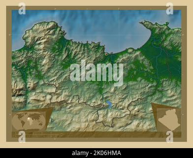 Skikda, province of Algeria. Colored elevation map with lakes and ...