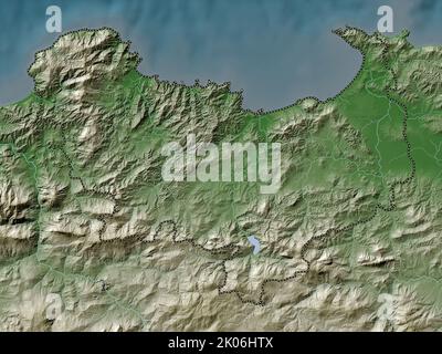Skikda, province of Algeria. Colored elevation map with lakes and ...