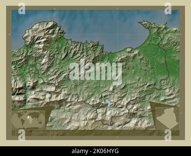 Skikda, province of Algeria. Colored elevation map with lakes and ...