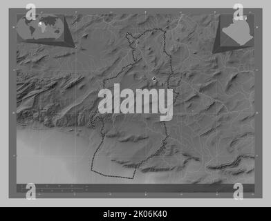 Tebessa, province of Algeria. Grayscale elevation map with lakes and ...