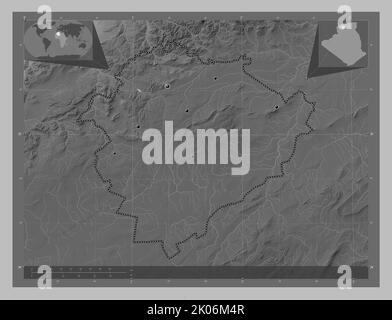 Tiaret, province of Algeria. Grayscale elevation map with lakes and ...