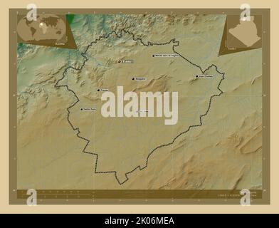 Tiaret, province of Algeria. Colored elevation map with lakes and ...