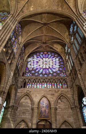 Rayonnant rose window in the Basilica of Saint-Denis, a cathedral of ...