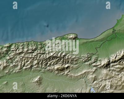 Tipaza, province of Algeria. Colored elevation map with lakes and ...