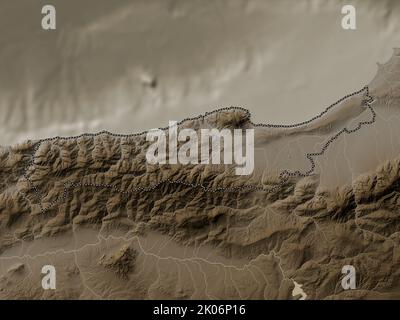 Tipaza, province of Algeria. Colored elevation map with lakes and ...