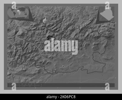 Tissemsilt, province of Algeria. Grayscale elevation map with lakes and ...