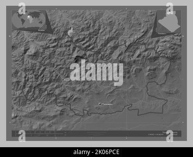 Tissemsilt, province of Algeria. Grayscale elevation map with lakes and ...