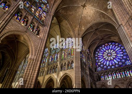 Rayonnant rose window in the Basilica of Saint-Denis, a cathedral of ...