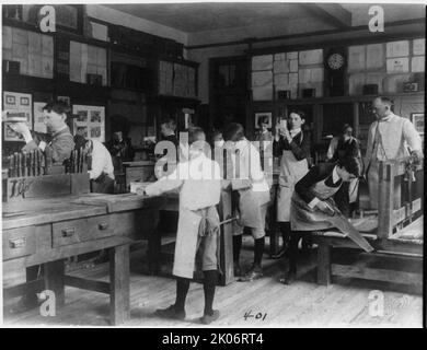 United States: c. 1890. A woodworking class in a school Stock Photo - Alamy