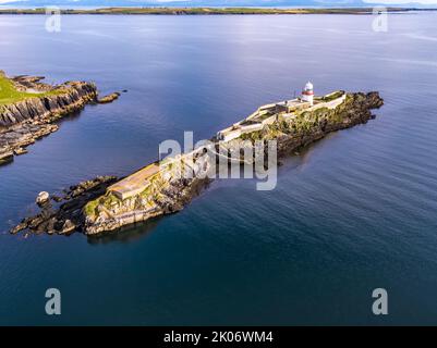 Aerial of the Rotten Island Lighthouse with Killybegs in background ...