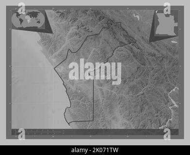 Cabinda, province of Angola. Grayscale elevation map with lakes and ...