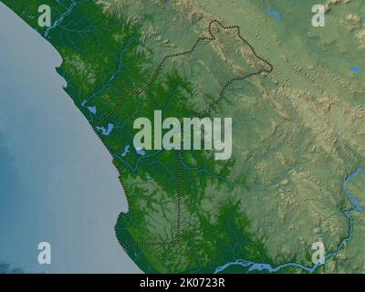 Cabinda, province of Angola. Colored elevation map with lakes and ...
