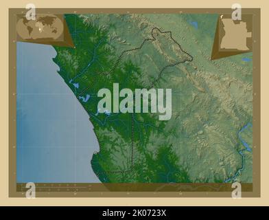 Cabinda, province of Angola. Colored elevation map with lakes and ...