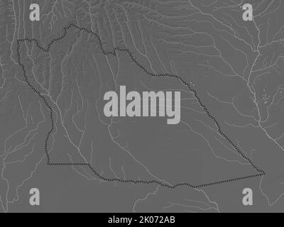 Cuando Cubango, province of Angola. Grayscale elevation map with lakes ...