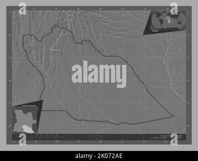 Cuando Cubango, province of Angola. Bilevel elevation map with lakes ...