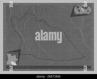 Cuando Cubango, province of Angola. Grayscale elevation map with lakes ...