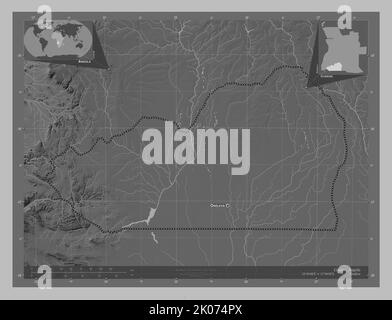 Cunene, province of Angola. Grayscale elevation map with lakes and ...