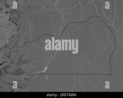 Cunene, province of Angola. Grayscale elevation map with lakes and ...