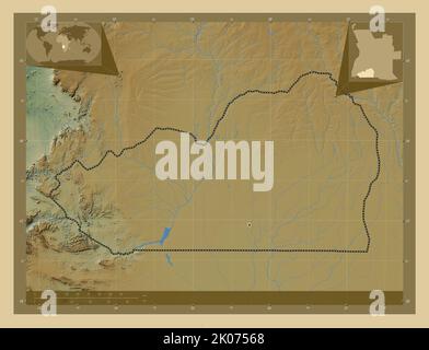 Cunene, province of Angola. Elevation map colored in sepia tones with ...