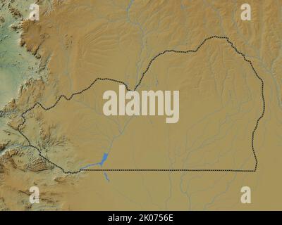 Cunene, province of Angola. Colored elevation map with lakes and rivers ...