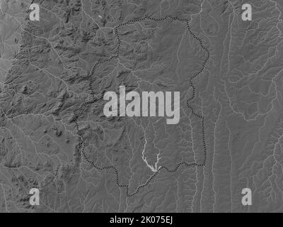 Huambo, province of Angola. Grayscale elevation map with lakes and ...