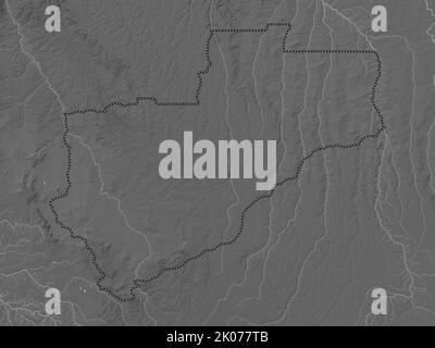 Lunda Norte, province of Angola. Grayscale elevation map with lakes and ...