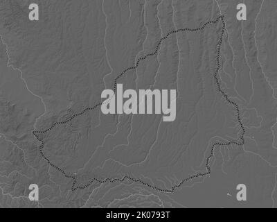 Lunda Sul, province of Angola. Grayscale elevation map with lakes and ...