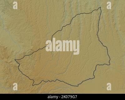 Lunda Sul, province of Angola. Colored elevation map with lakes and ...