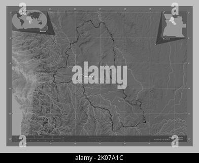 Malanje, province of Angola. Grayscale elevation map with lakes and ...