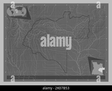 Moxico, province of Angola. Grayscale elevation map with lakes and ...