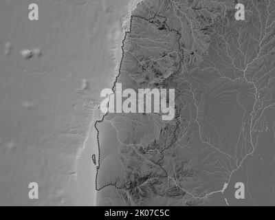 Namibe, province of Angola. Elevation map colored in wiki style with lakes and rivers. Locations ...