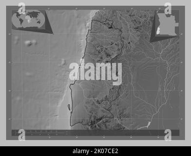 Namibe, province of Angola. Grayscale elevation map with lakes and rivers Stock Photo - Alamy