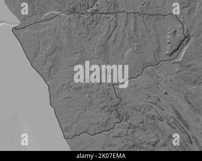 Zaire, province of Angola. Elevation map colored in sepia tones with ...