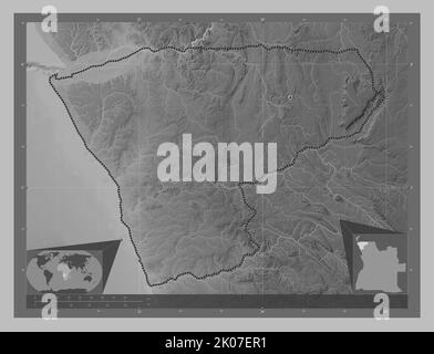 Zaire, province of Angola. Grayscale elevation map with lakes and ...