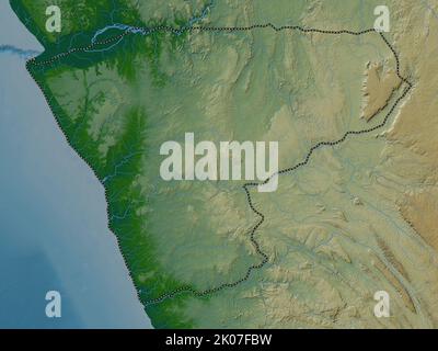 Zaire, province of Angola. Elevation map colored in sepia tones with ...