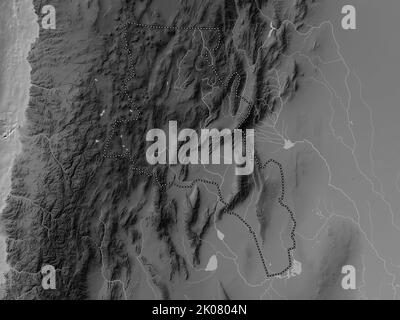 Catamarca, province of Argentina. Grayscale elevation map with lakes ...