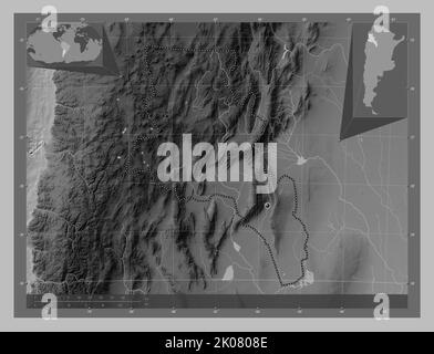 Catamarca, province of Argentina. Grayscale elevation map with lakes ...