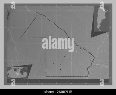 Chaco, province of Argentina. Grayscale elevation map with lakes and ...