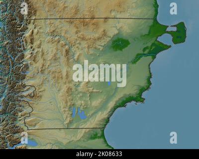 Chubut, province of Argentina. Colored elevation map with lakes and ...