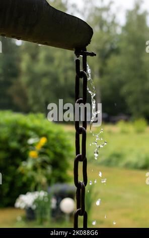 water trickling down a chain hanging from a gutter Stock Photo - Alamy